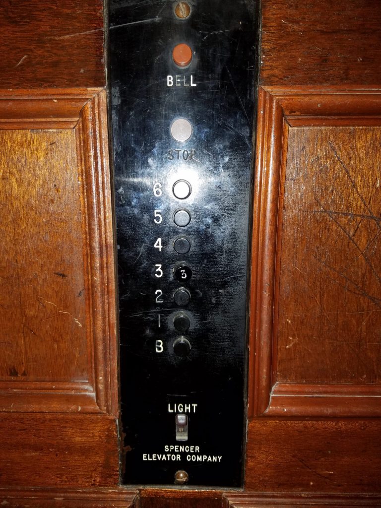 Old Elevator Panel Inside cab at Calfornia St. - Northern Elevator Company